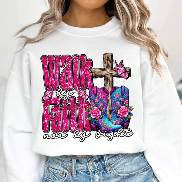Walk by faith not by sight cross and boots 19732 DTF Transfer – Mud & Grace Transfers