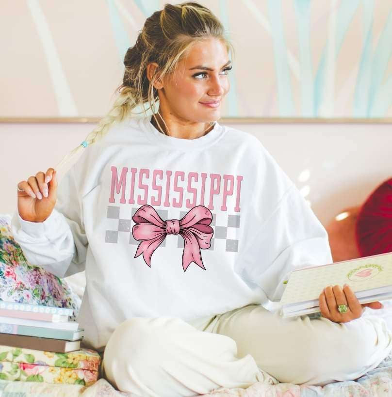 Mississippi pink font and bow (S&G) 29490 DTF transfer – Mud & Grace ...