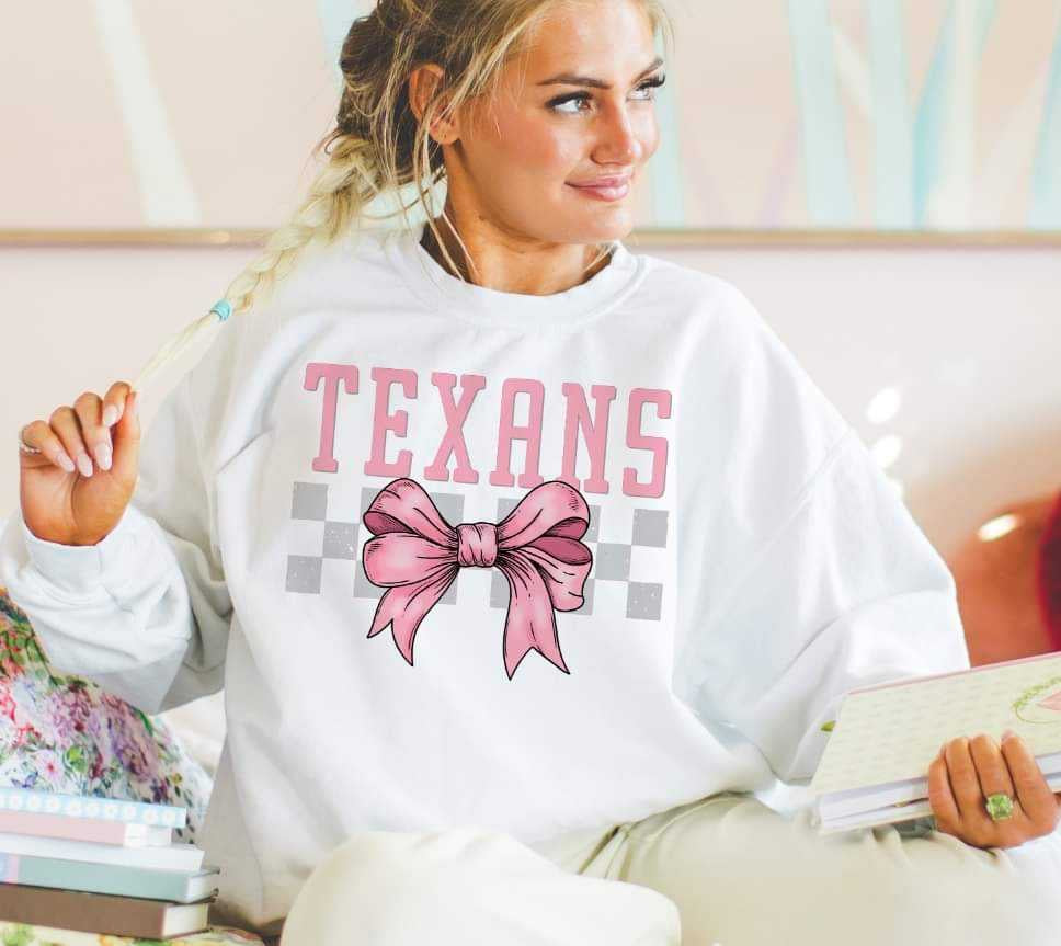 Texans pink font and bow (S&G) 29426 DTF transfer – Mud & Grace Transfers