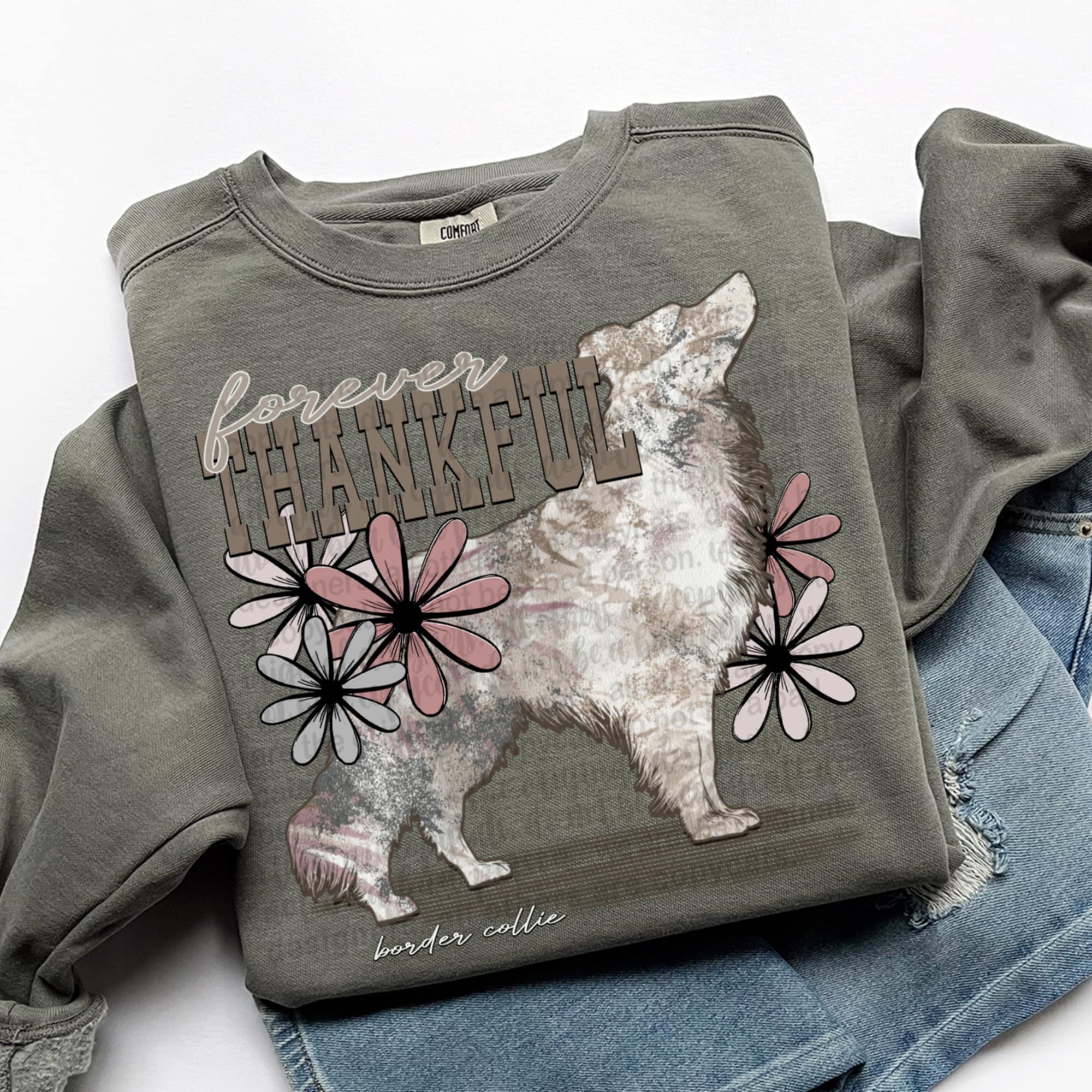 Forever Thankful border collie (TTD) DTF transfer – Mud & Grace Transfers
