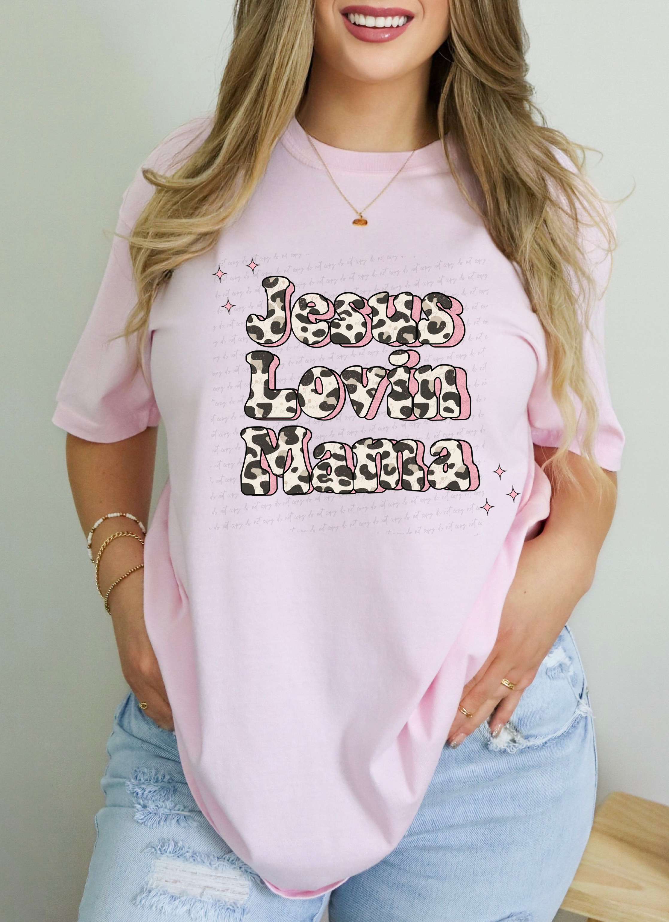 Jesus Lovin Mama Leopard Print and Pink with Pink Sparkle 115057 DTF T ...