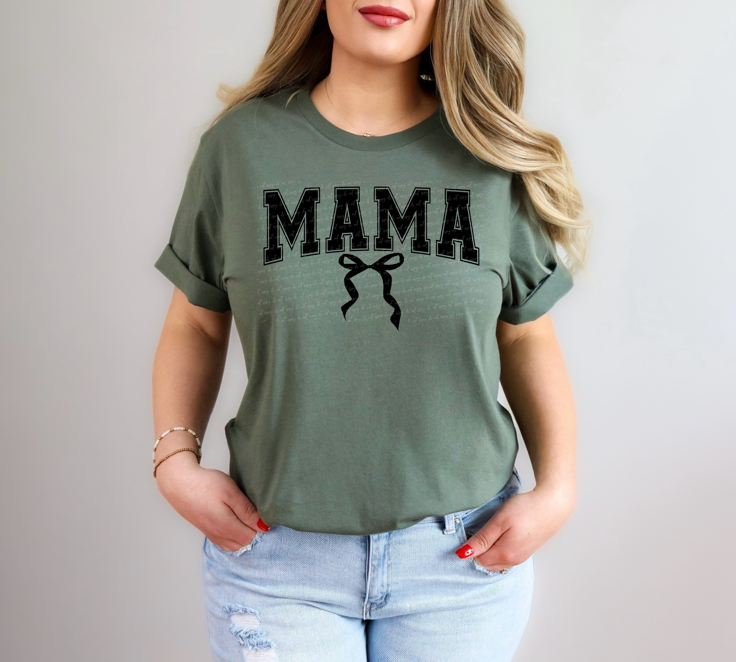 Mama Curve Varsity Font With Bow Black 86580 DTF Transfer – Mud & Grace ...