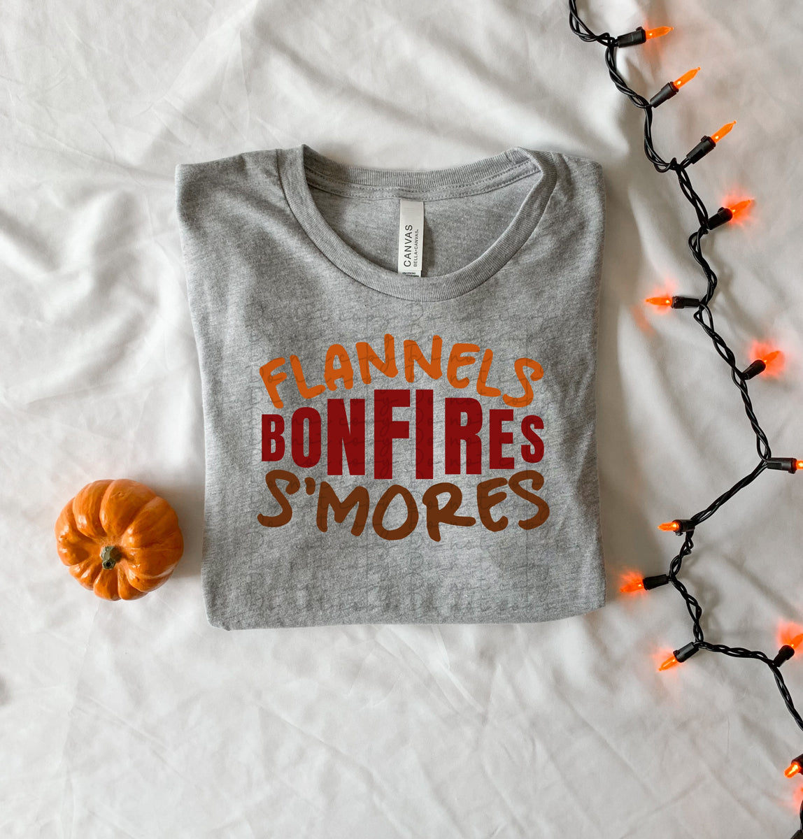 Flannels bonfires smores (orange, red and brown) 2568 DTF TRANSFER ...