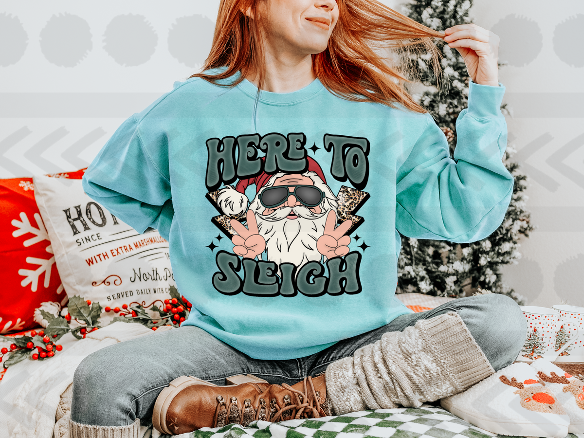 Here to sleigh santa with peace signs leopard lightening bolt 14082 DT ...