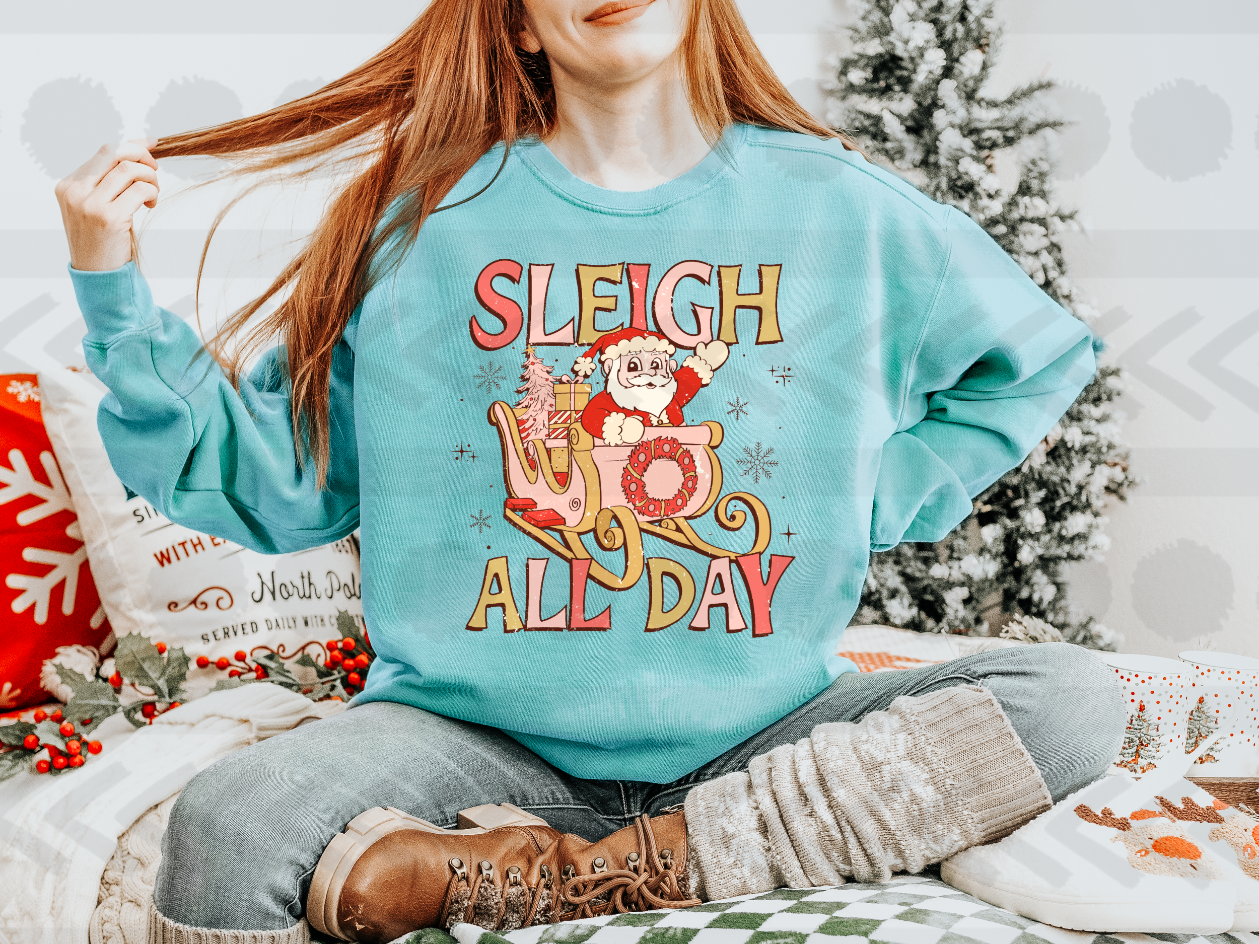 Sleigh all day colorful words SANTA in sleigh 14522 DTF Transfer – Mud ...