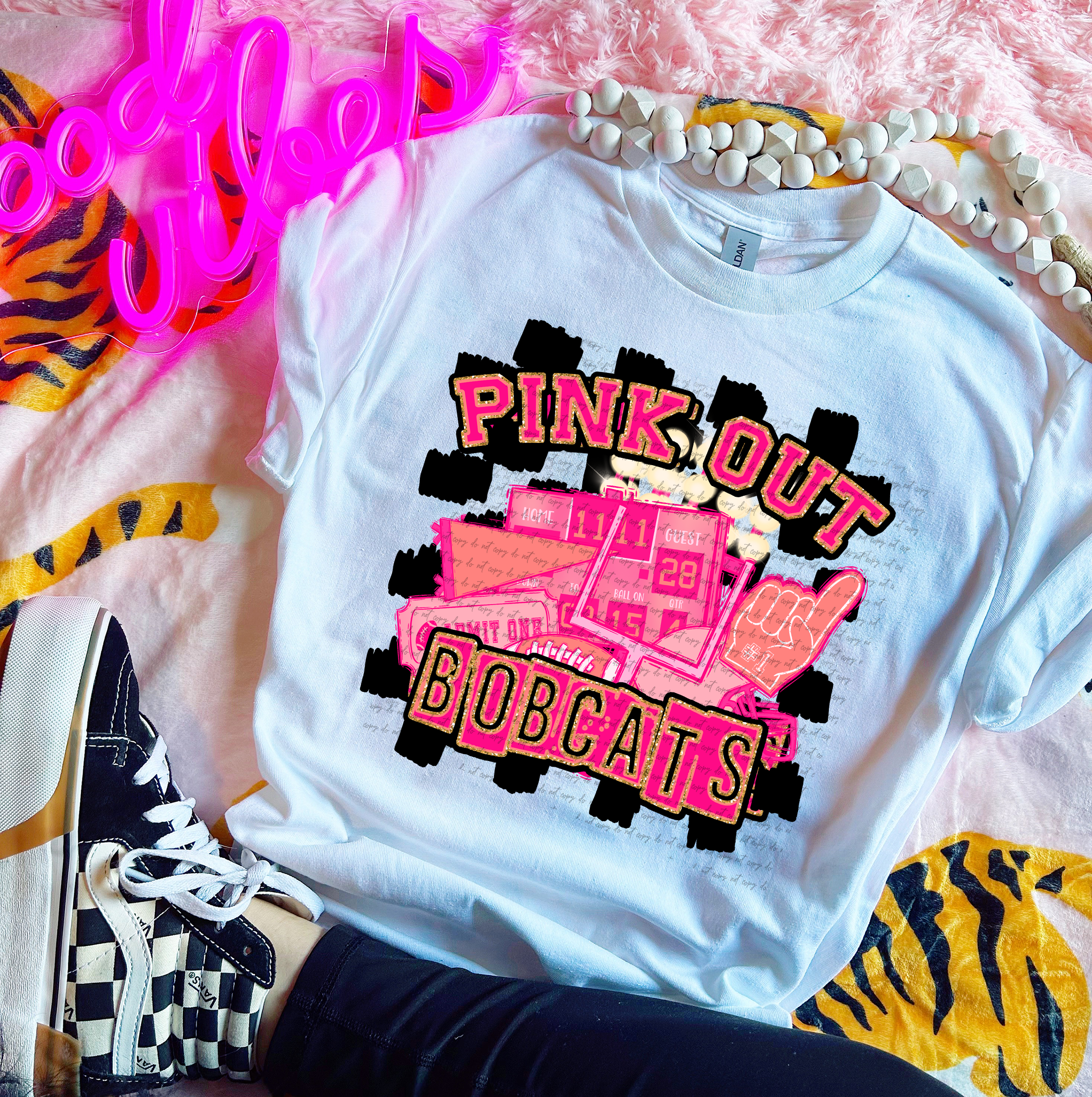 Pink Out Bobcats Checkered Background 61287 DTF transfer – Mud & Grace ...