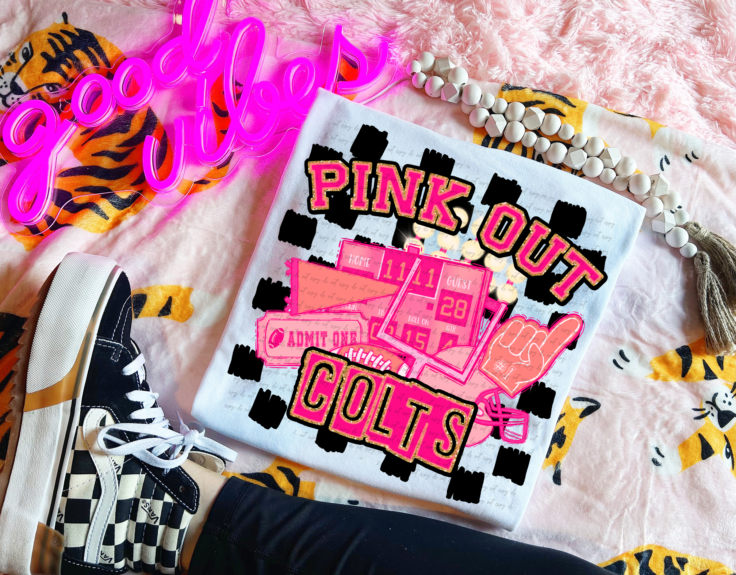 Pink Out Colts Checkered Background 61327 DTF transfer – Mud & Grace ...