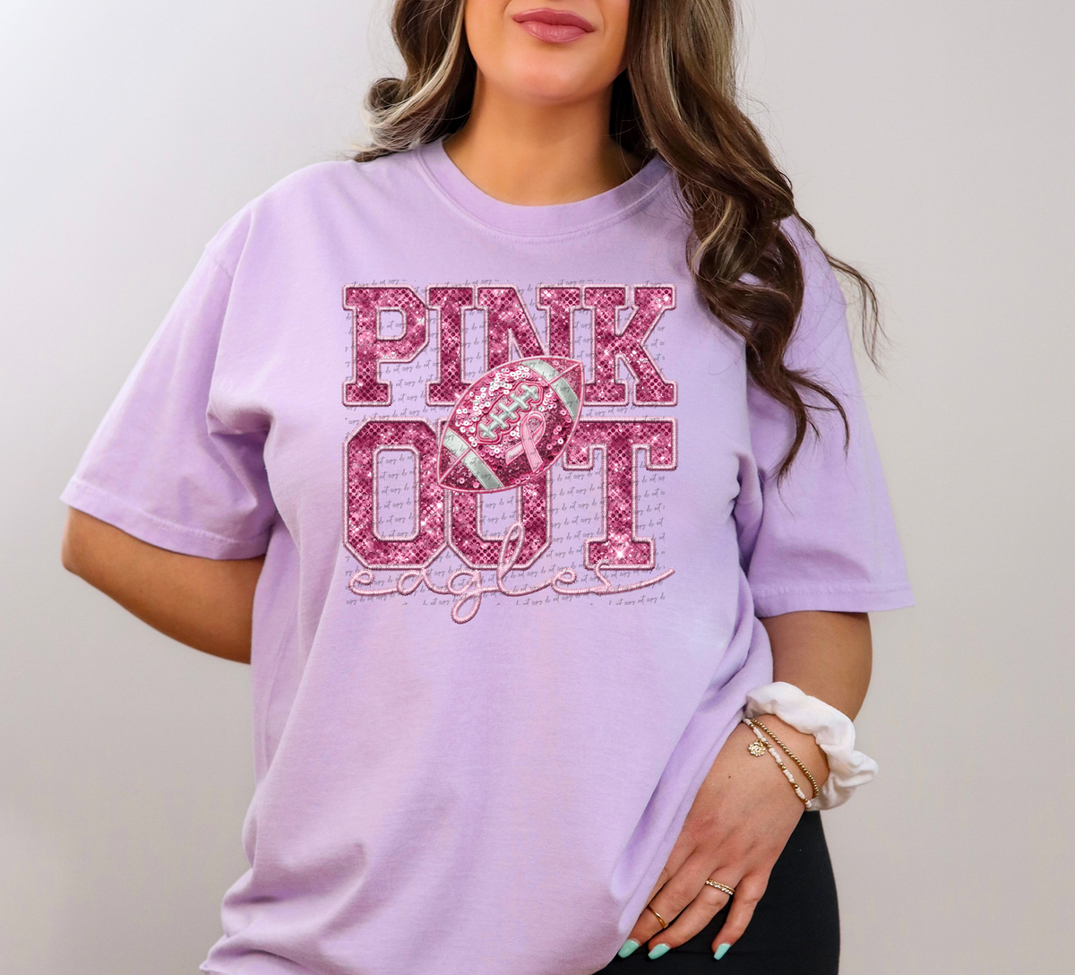 Pink Out Football Eagles Faux Embroidery And Sequin 57069 DTF transfer ...