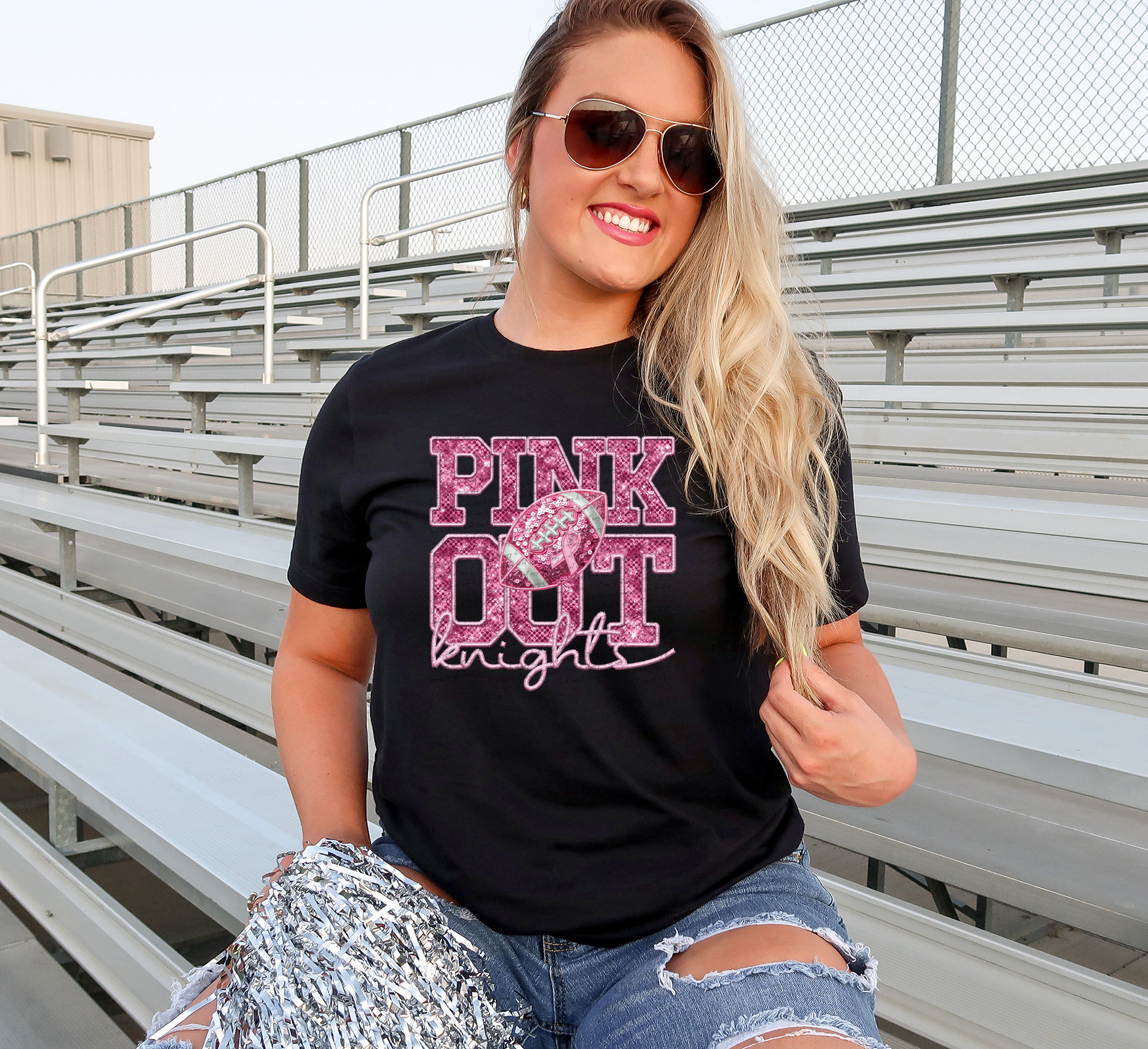 Pink Out Football Knights Faux Embroidery And Sequin 57071 DTF transfe ...