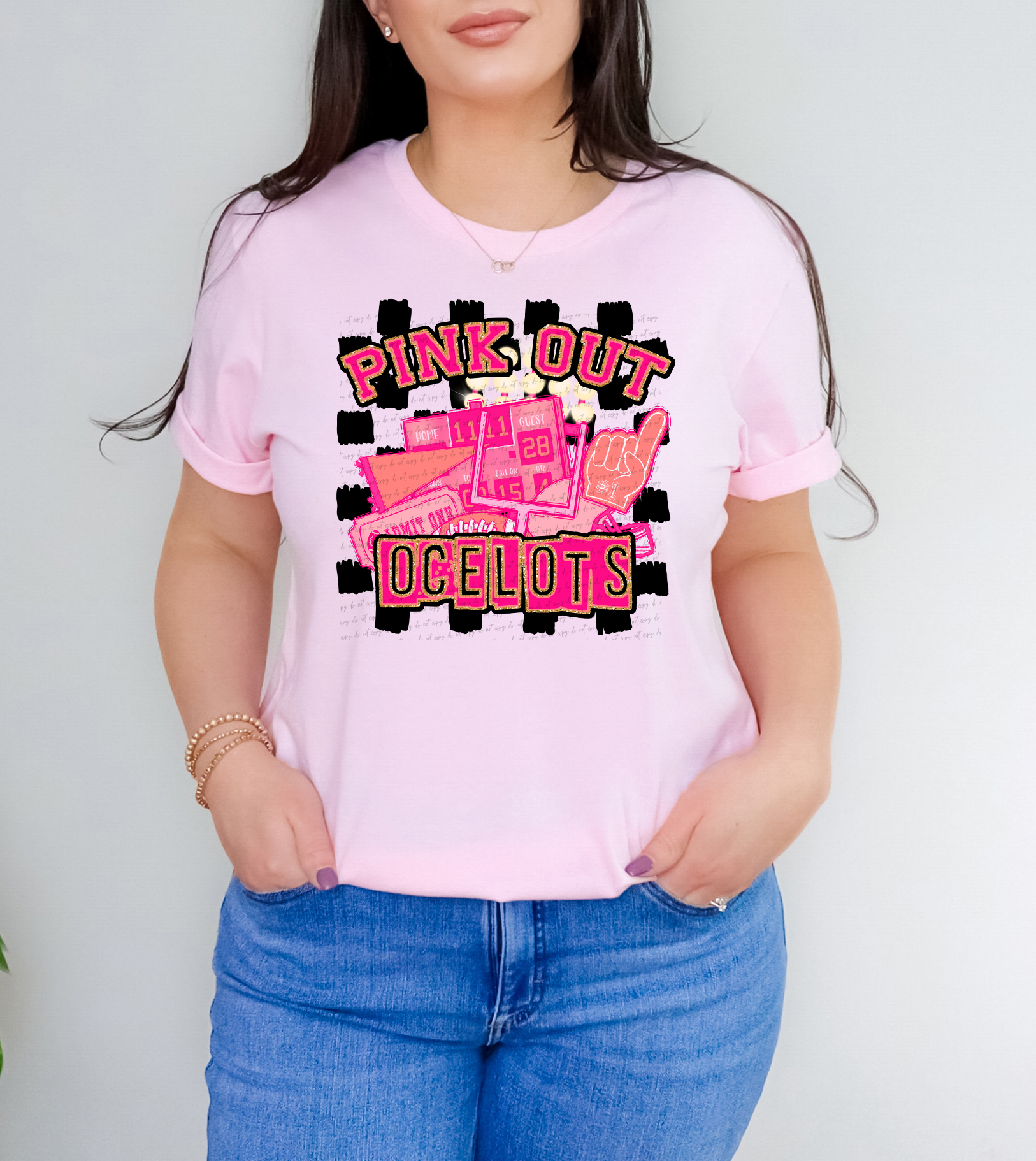 Pink Out Ocelots Checkered Background 61516 DTF transfer – Mud & Grace ...
