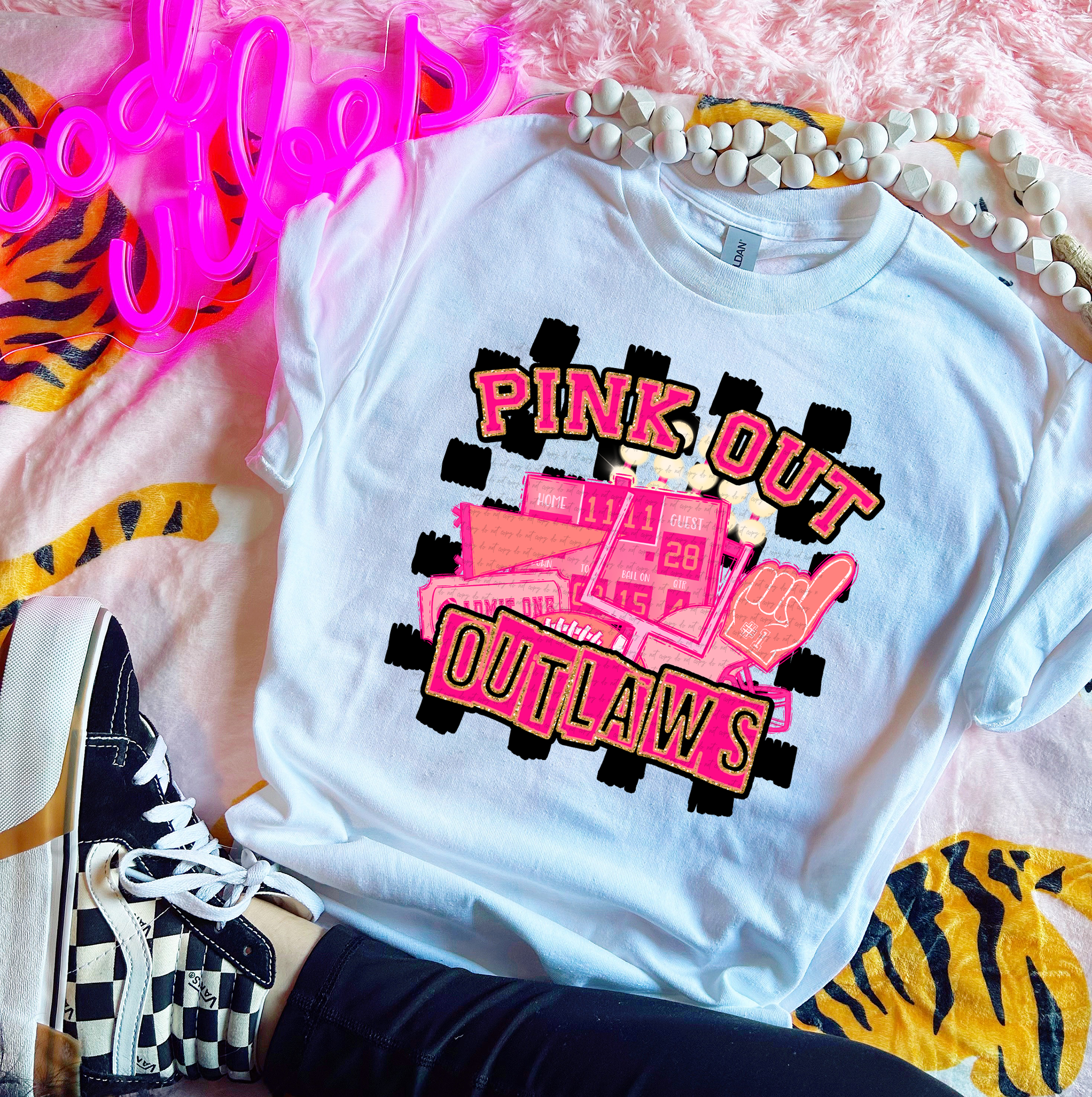 Pink Out Outlaws Checkered Background 61522 DTF transfer – Mud & Grace ...