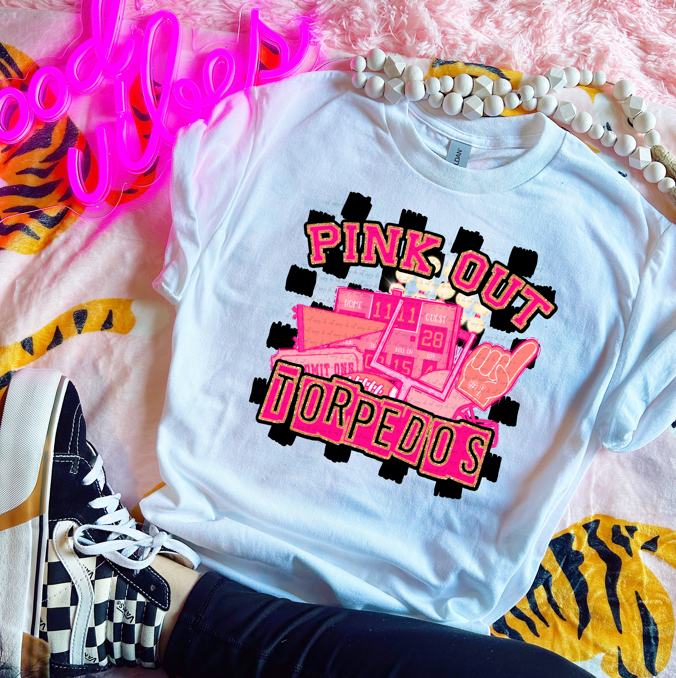 Pink Out Torpedos Checkered Background 61722 DTF transfer – Mud & Grace ...