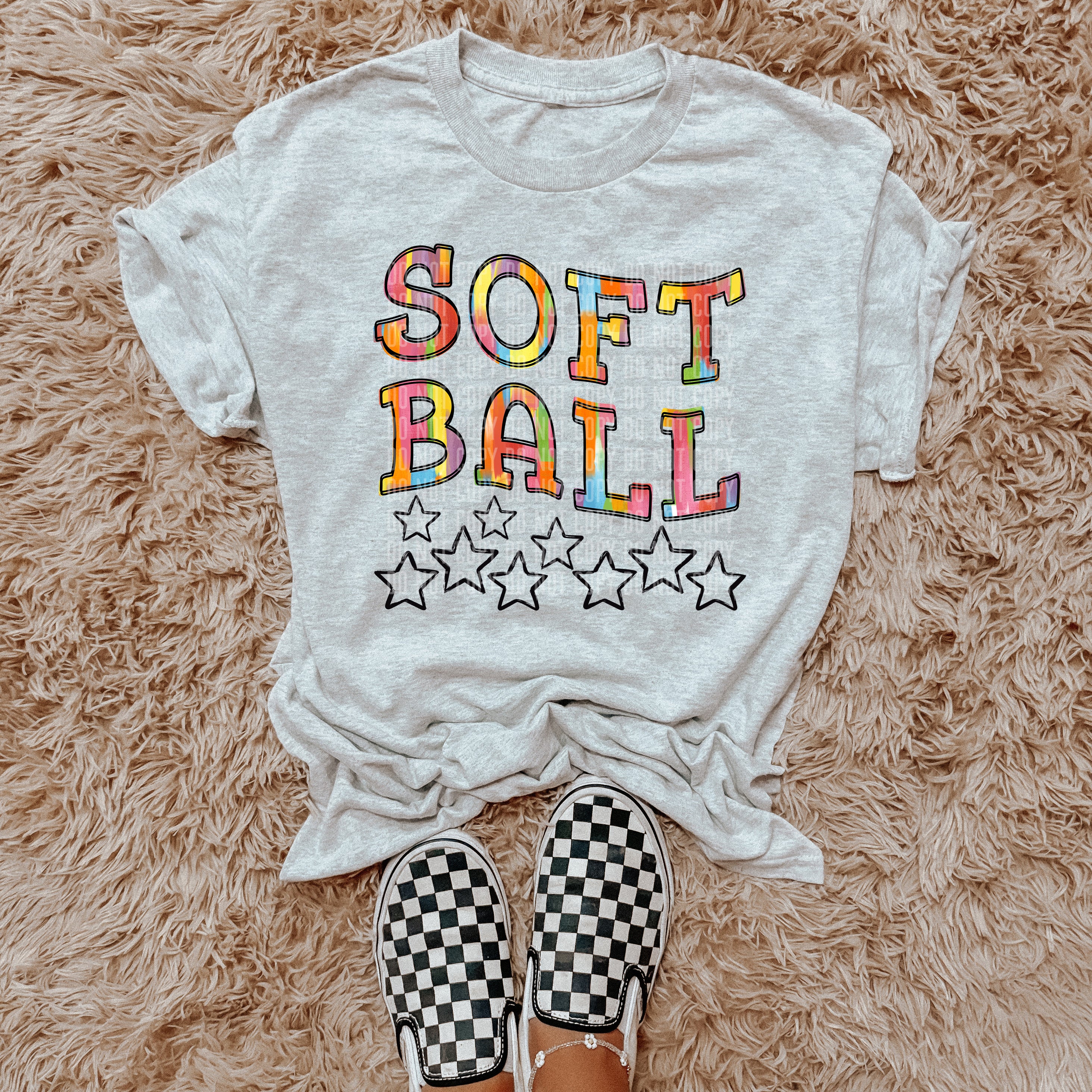 Softball Rainbow Brushstroke with Stars (Caplinger) DTF transfer – Mud ...