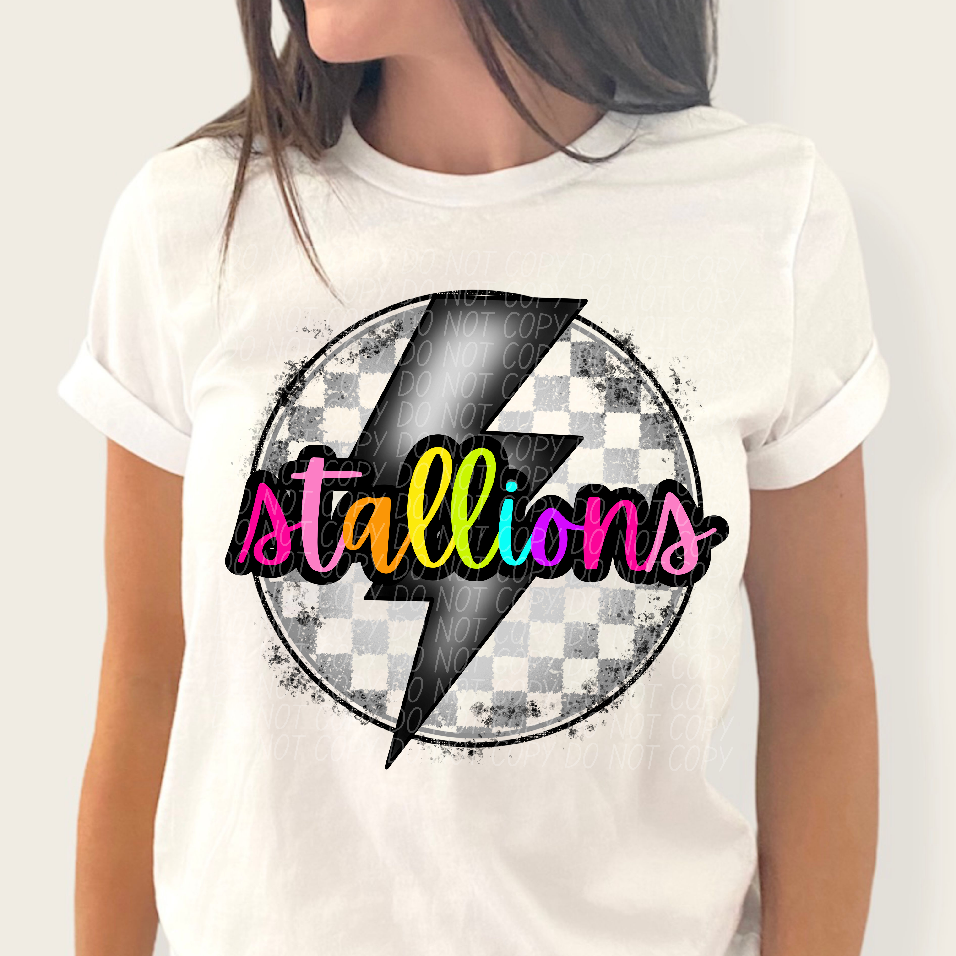 Stallions BRIGHT COLORS FONT lightning bolt circle CITY DTF transfer ...