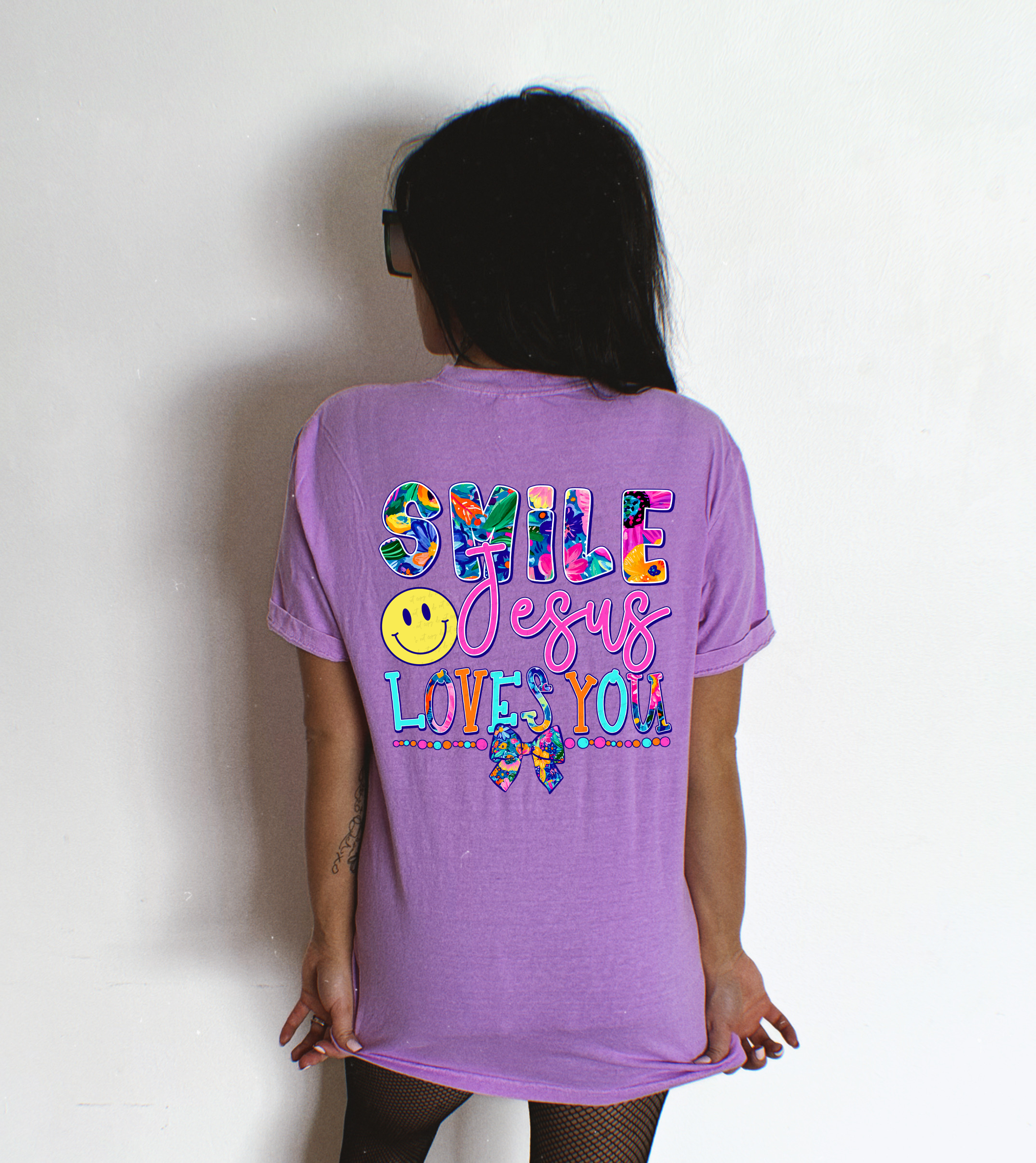 Smile Jesus Loves You (Back Print) 110045 DTF transfer – Mud & Grace ...