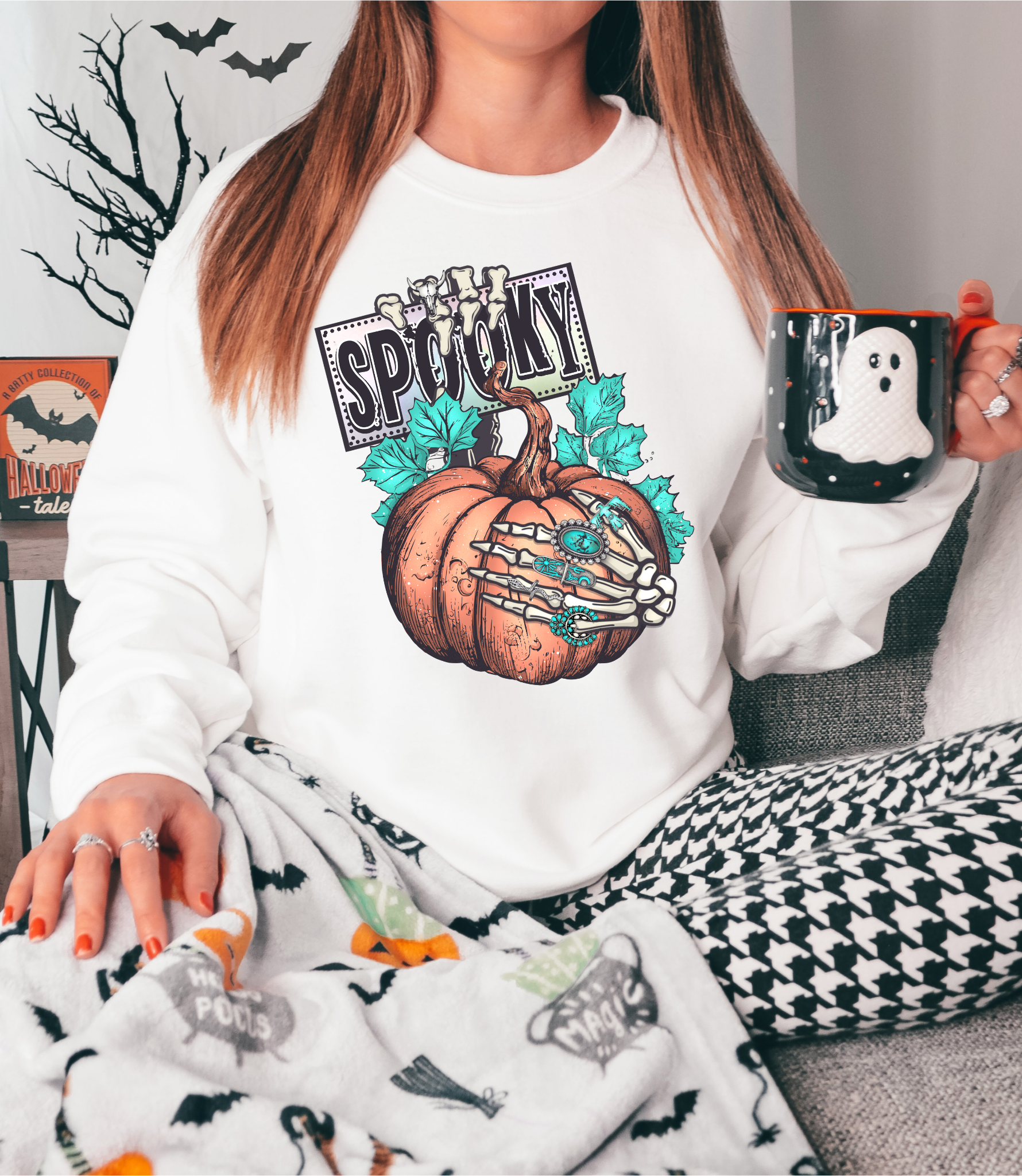 spooky ghost and skelly hand 7537 DTF TRANSFER – Mud & Grace Transfers