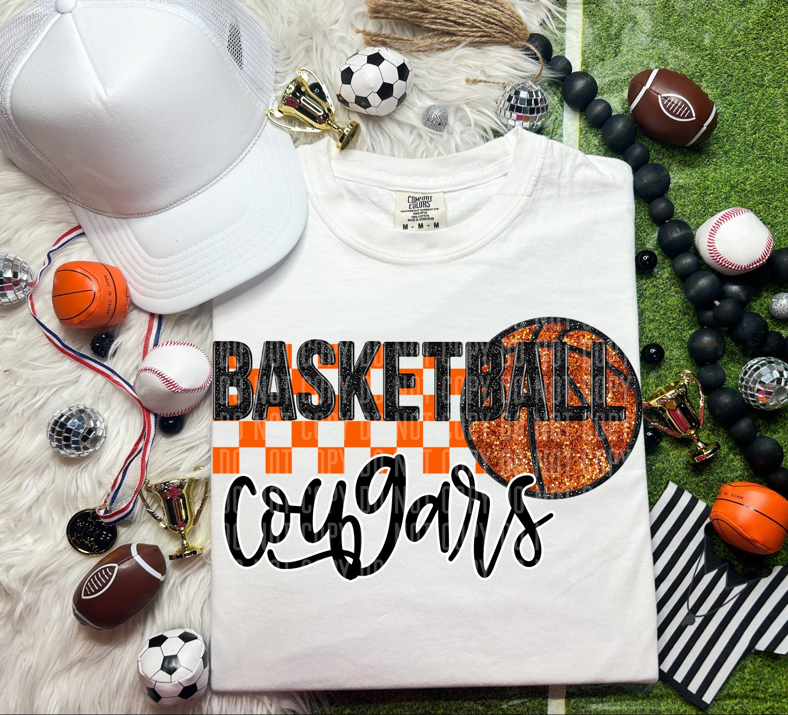 Basketball Cougars Checkered Background Faux Glitter 66858 DTF transfe – Mud & Grace Transfers