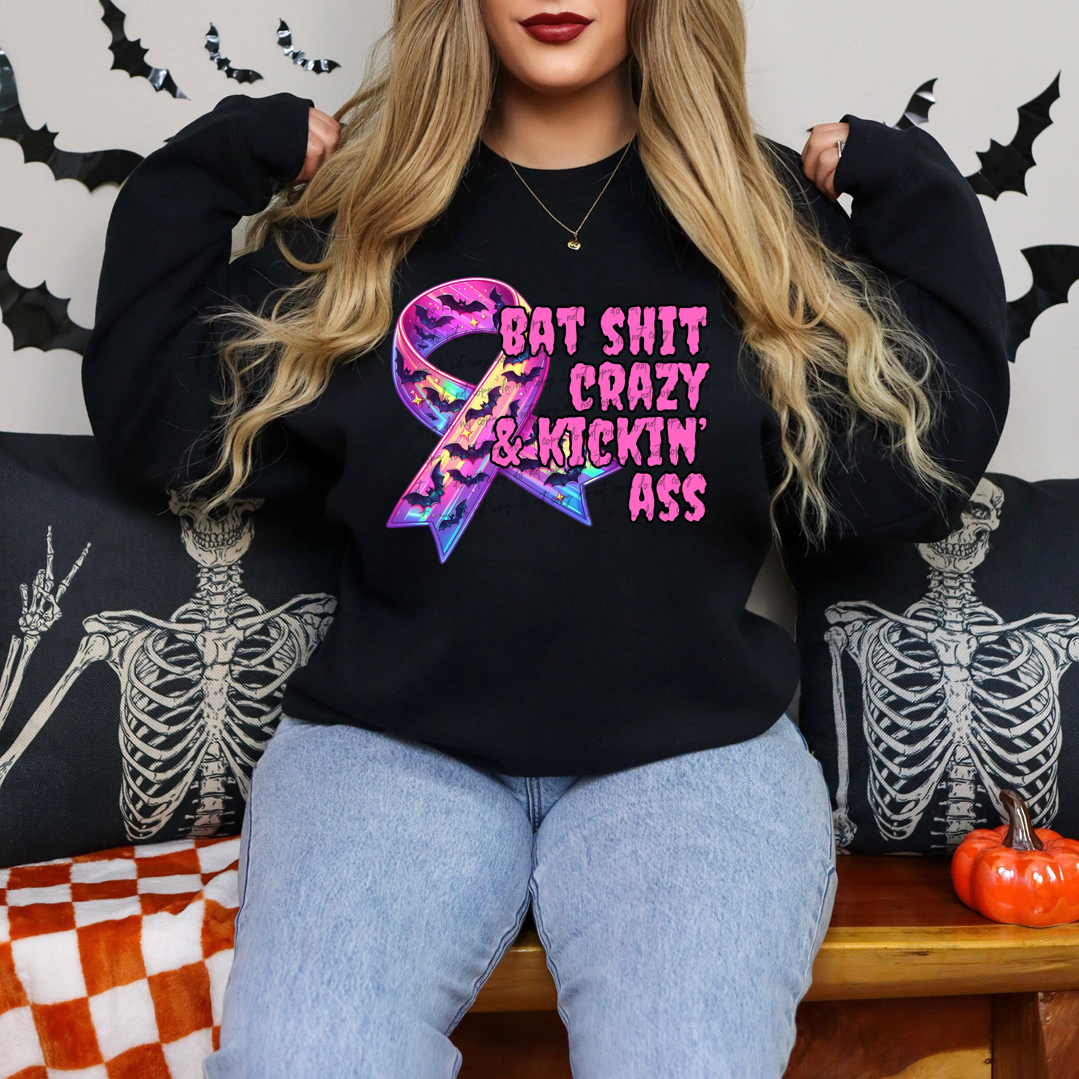 Bat Shit Crazy & Kickin' Ass Pink (Bat Ribbon) 42311 DTF transfer – Mud ...