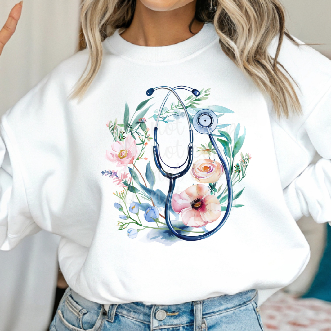 Floral Stethoscope (PARKER) 101814 DTF transfer – Mud & Grace Transfers