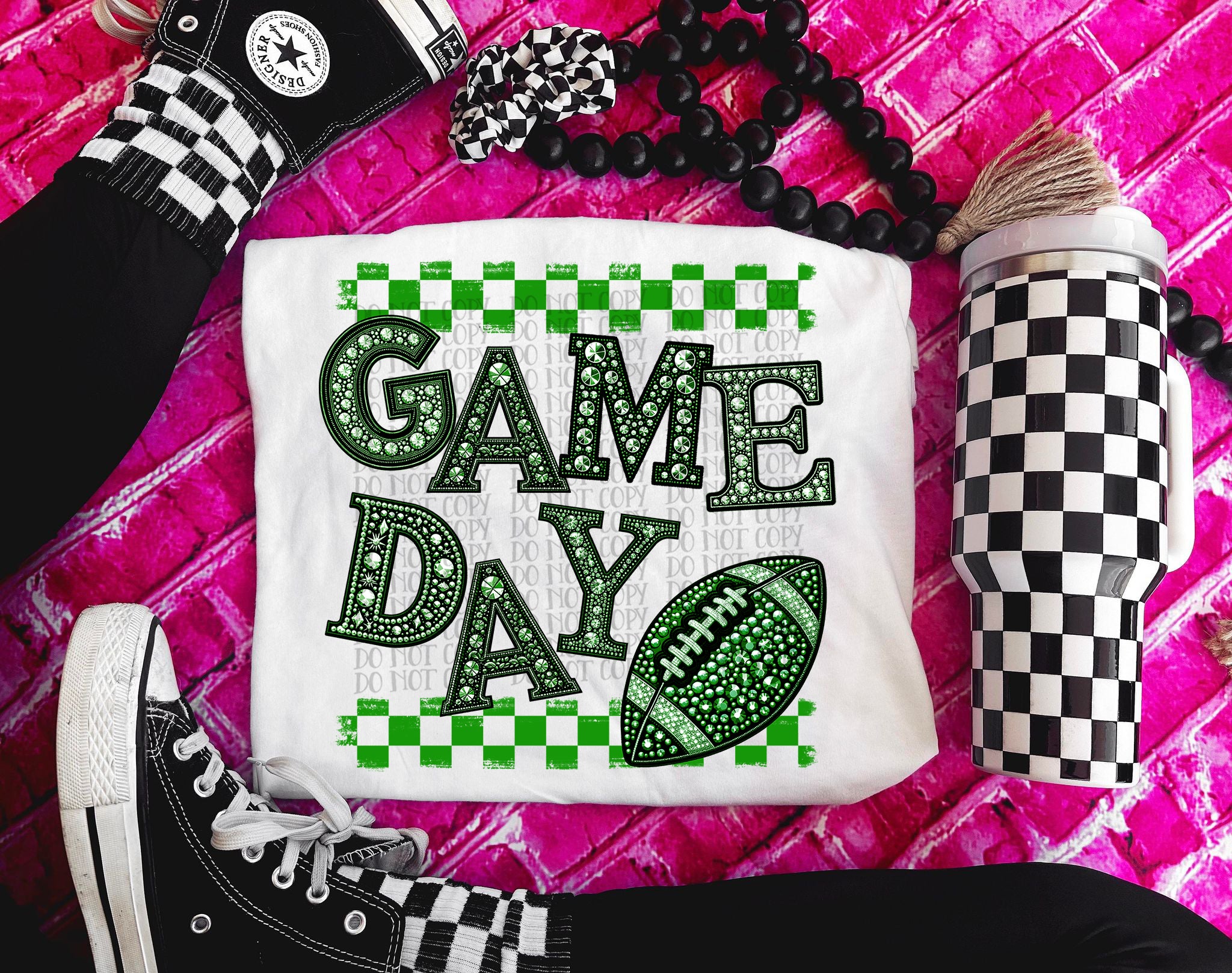 Game Day Checkered Football Bedazzle GREEN (Caplinger) DTF transfer ...