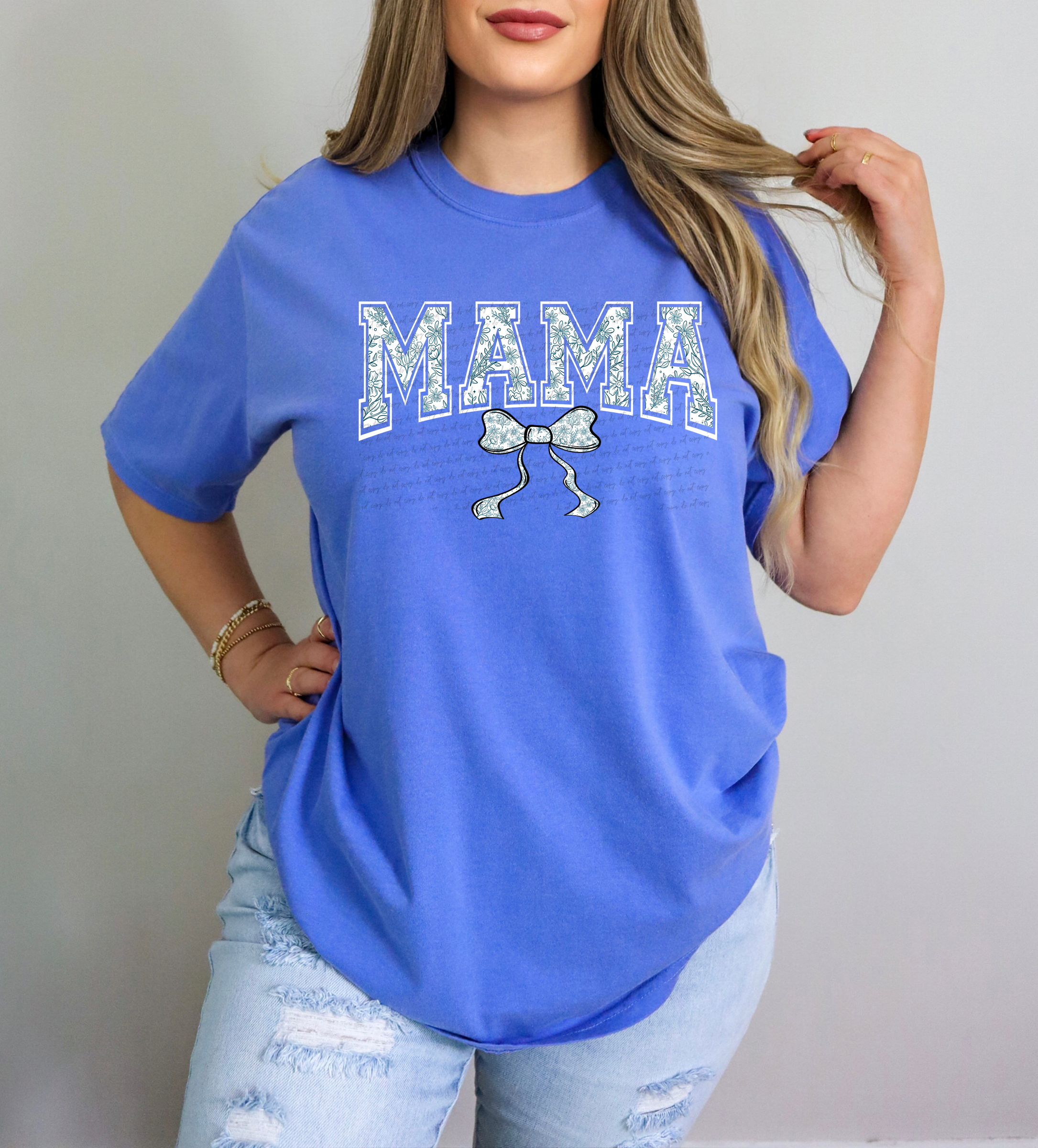 Mama Blue Flower White Outline 86162 DTF Transfer – Mud & Grace Transfers