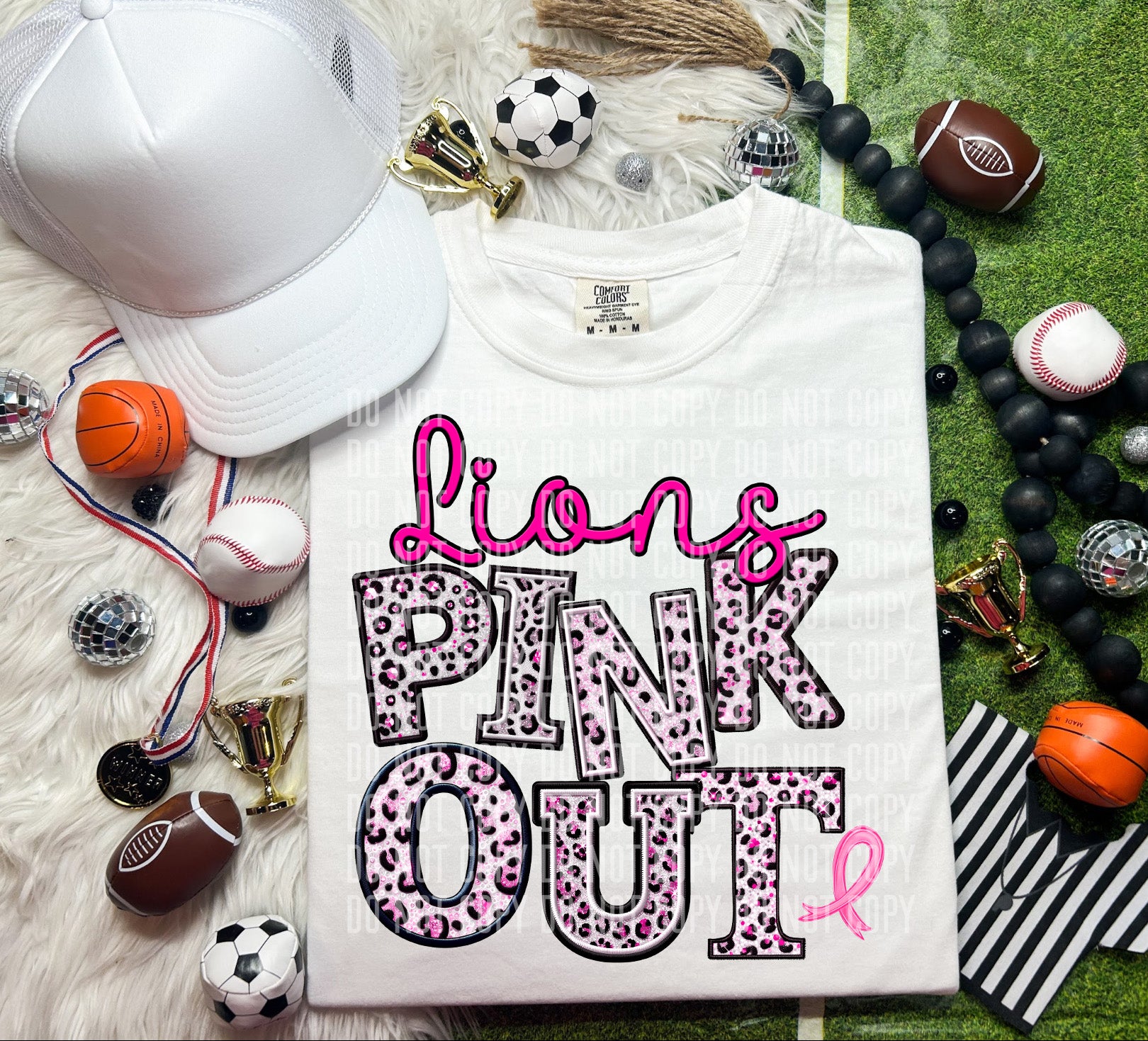 Lions pink out leopard font caplinger DTF TRANSERS – Mud & Grace Transfers