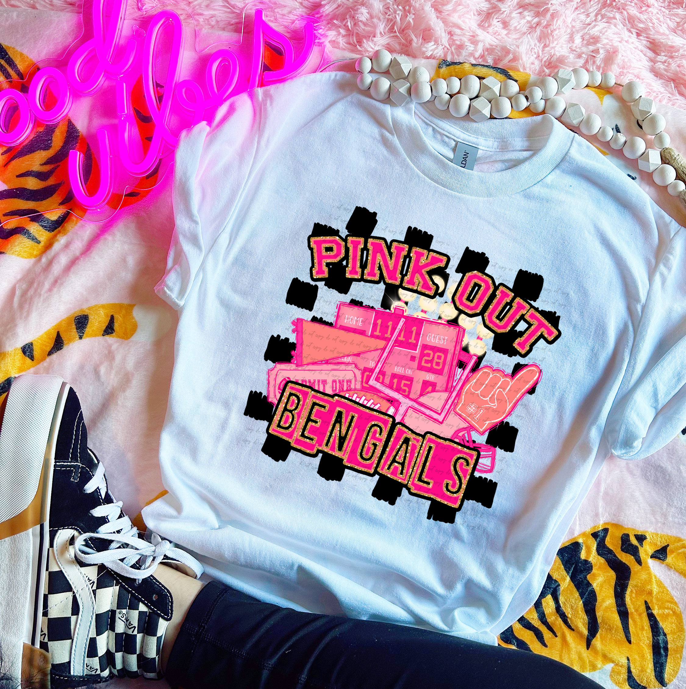 Pink Out Bengals Checkered Background 61274 DTF transfer – Mud & Grace ...