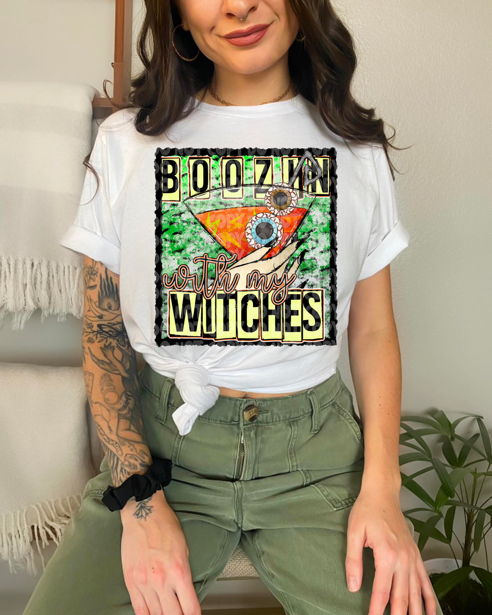 Boozin with my witches (glass with eyeballs) 2448 DTF TRANSFER – Mud ...