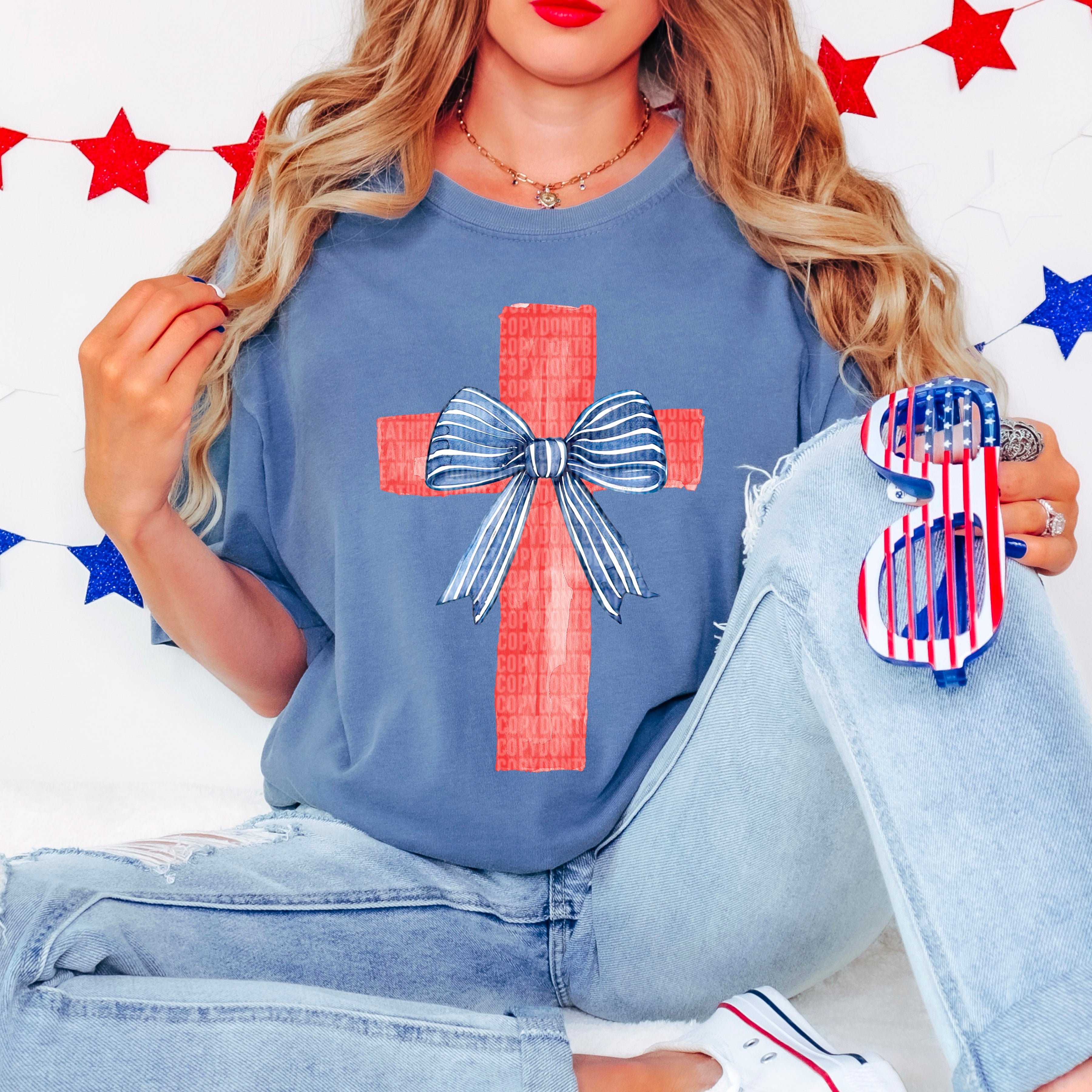 Red cross striped bow 106035 DTF transfer – Mud & Grace Transfers