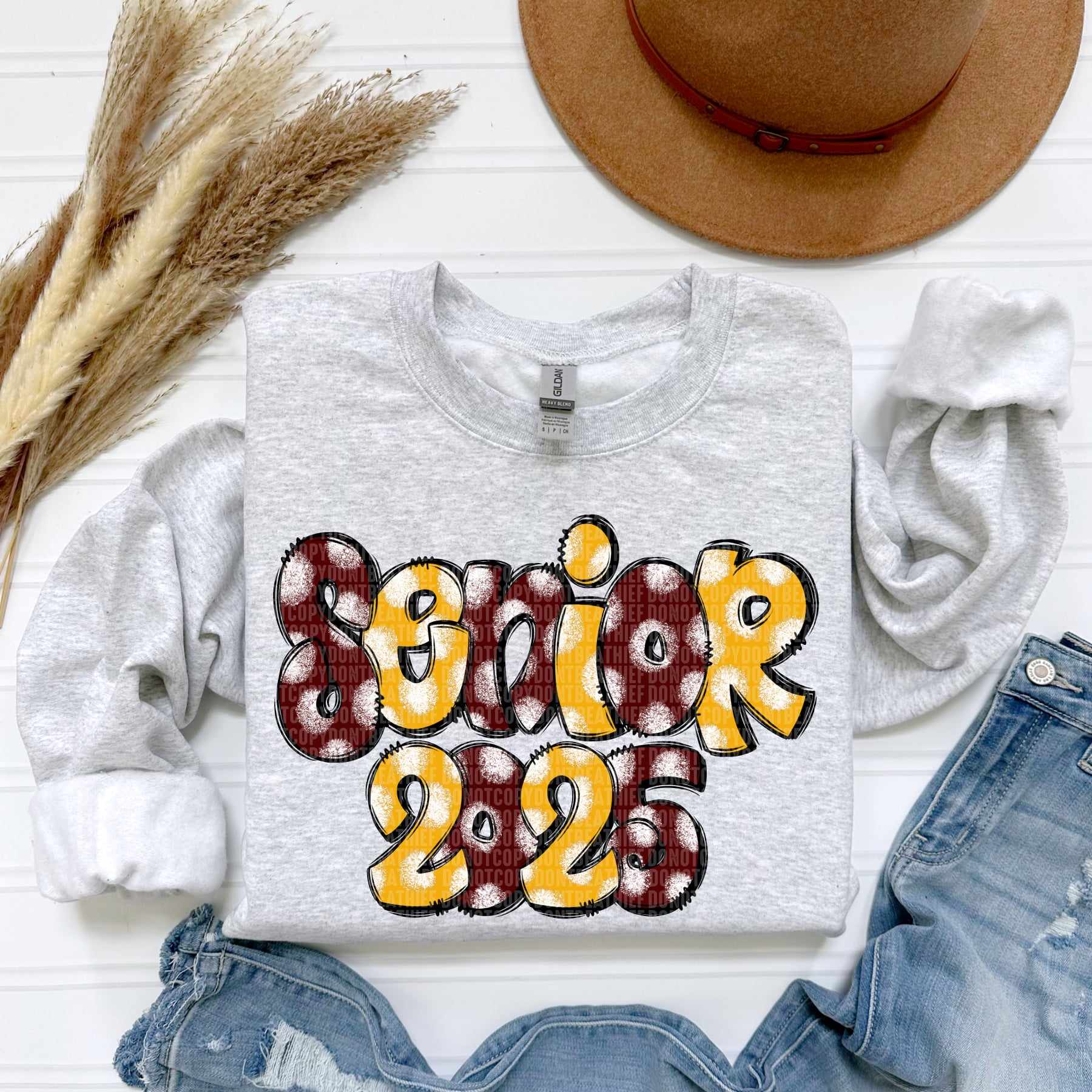 Senior 2025 maroon and yellow 50604 DTF transfer – Mud & Grace Transfers