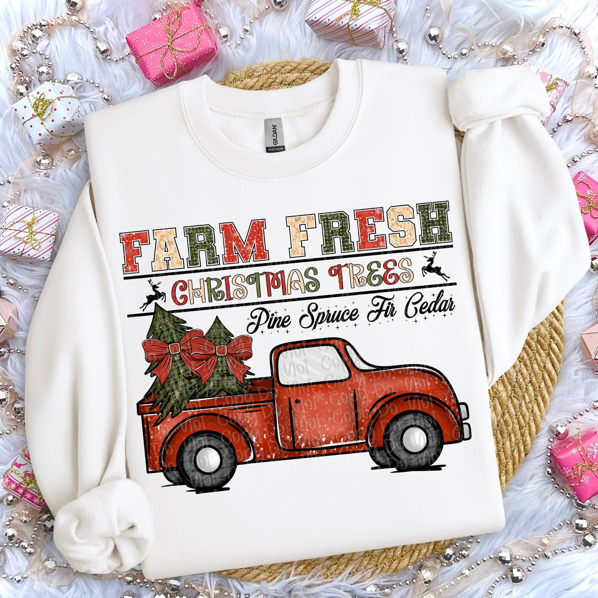 Farm fresh christmas trees red truck VIRGO DTF transfer – Mud & Grace ...