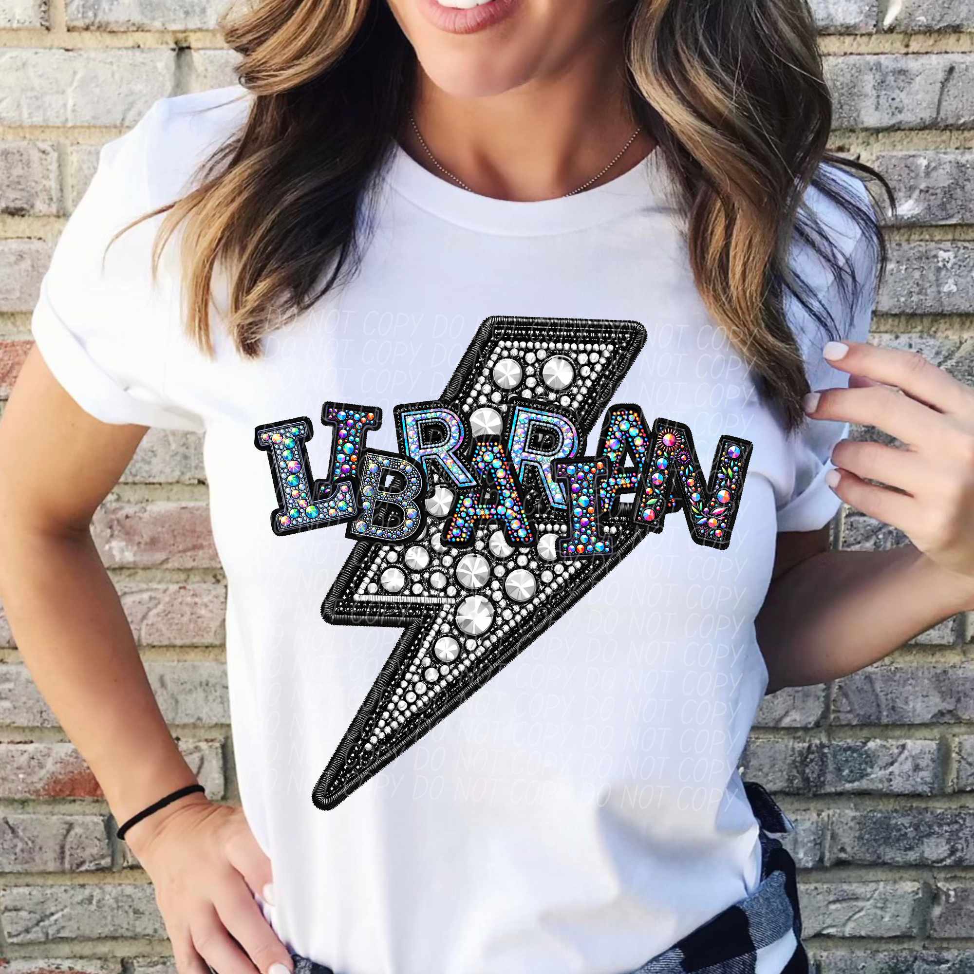 Librarian rhinestone lightning bolt (CITY) 44040 DTF transfer – Mud ...