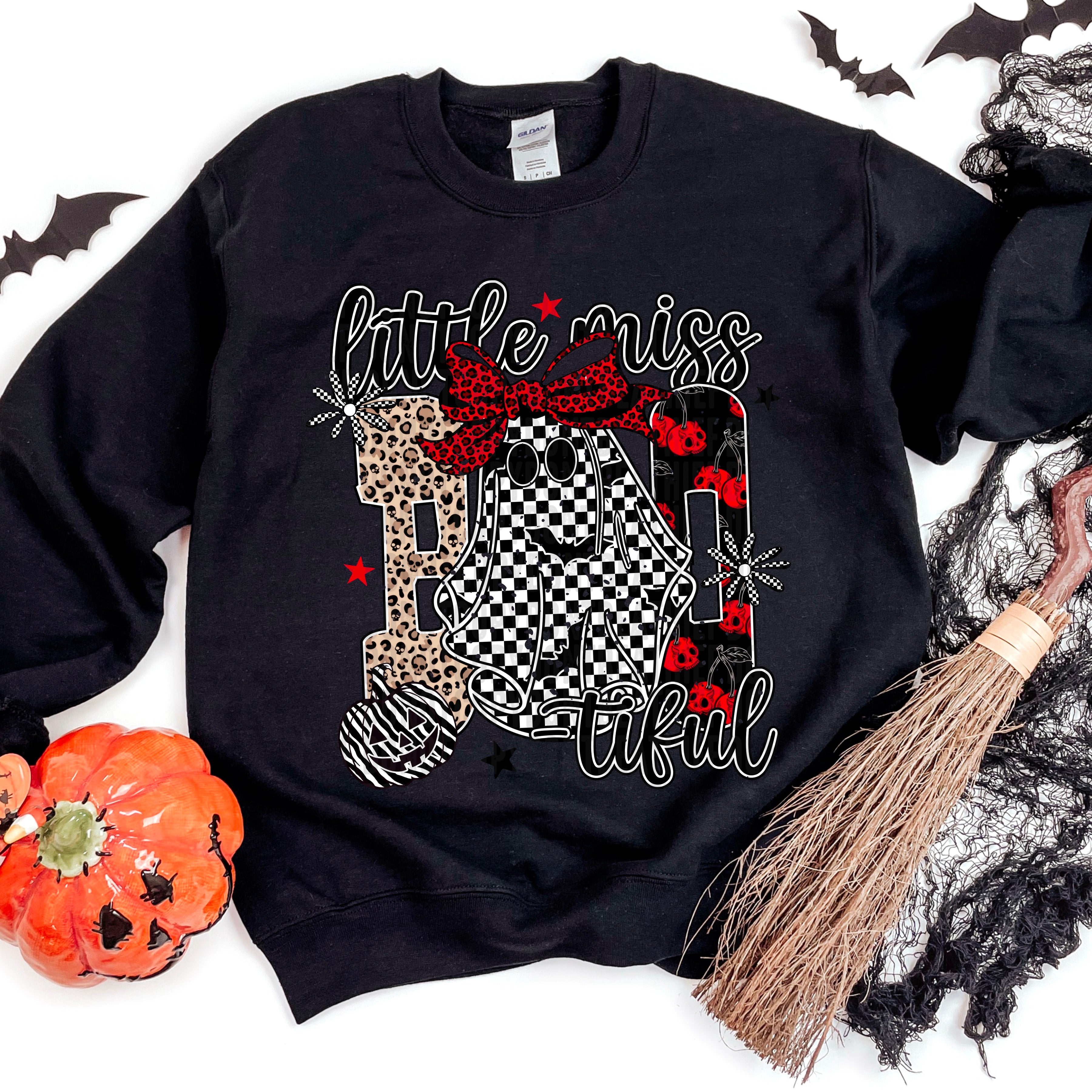 Little miss boo tiful checkered ghost DTF transfer – Mud & Grace Transfers