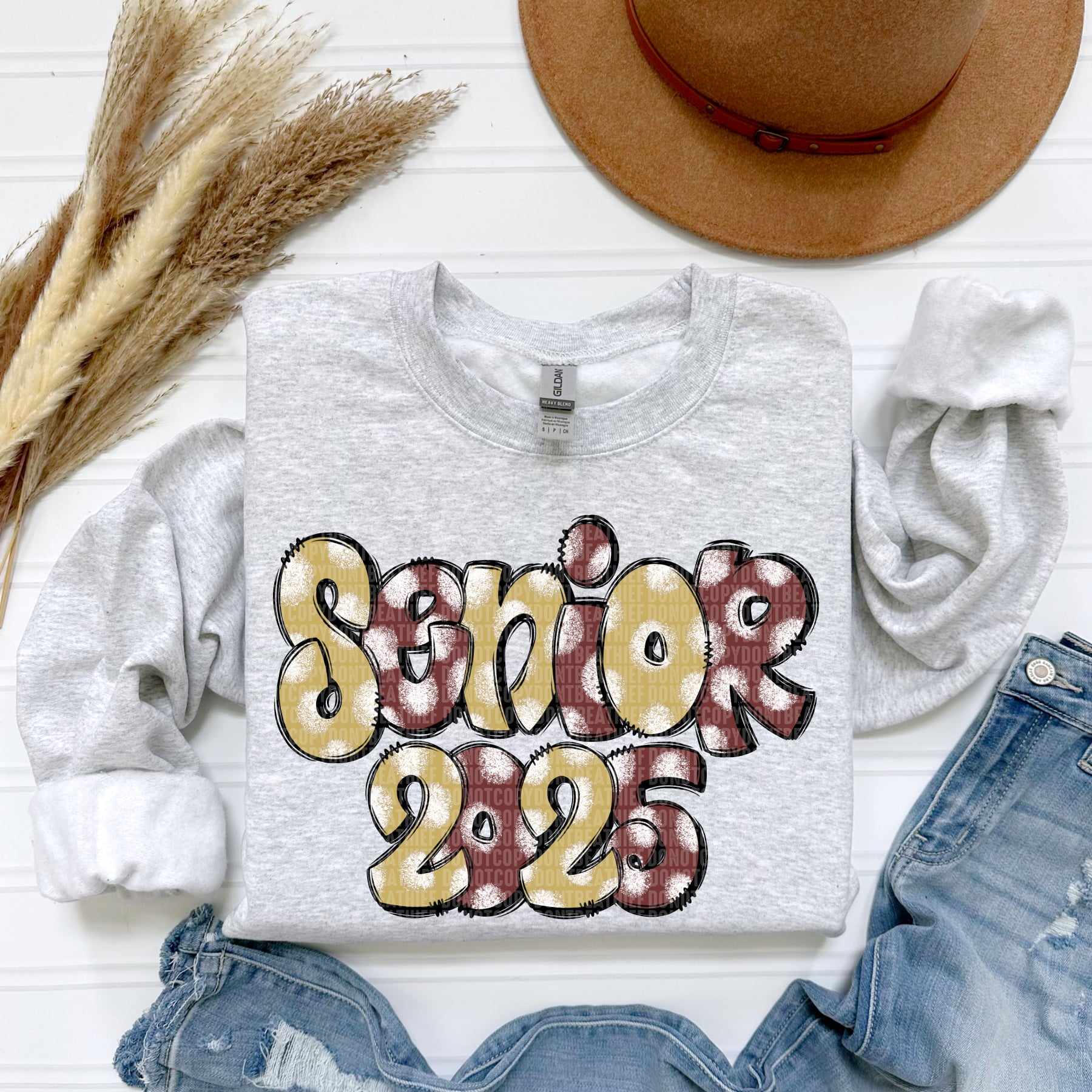 Senior 2025 gold and maroon 50606 DTF transfer – Mud & Grace Transfers