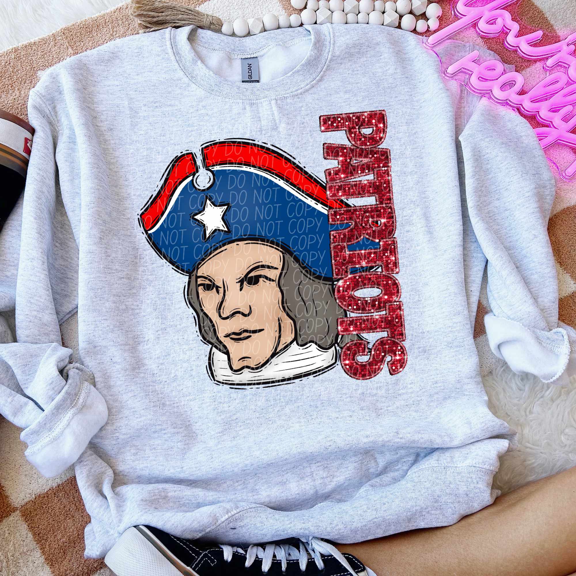 Patriots vertical sequin font mascot (CITY) 52272 DTF transfer – Mud ...
