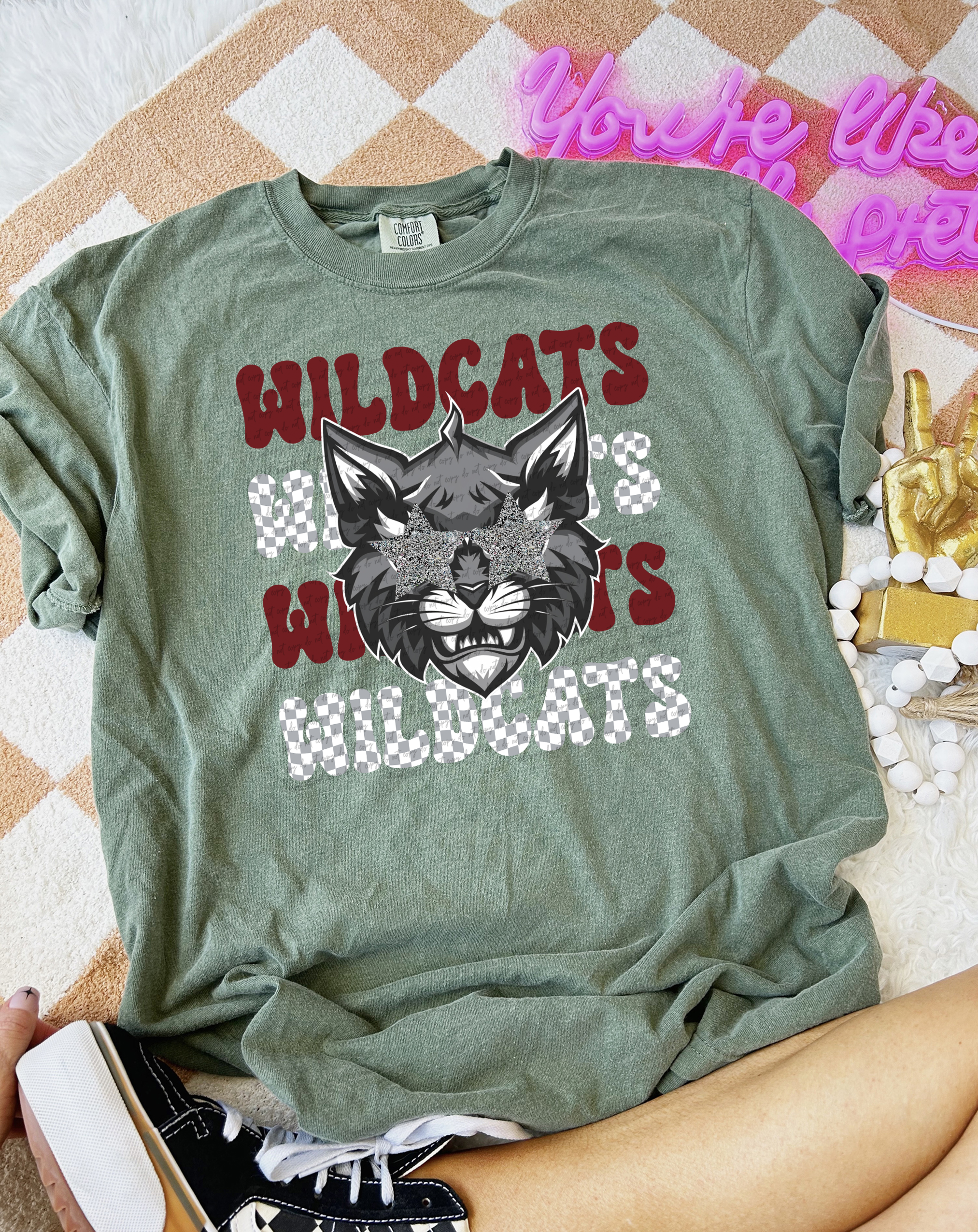 Wildcats Checkered Word Stacked Maroon White 59619 DTF Transfer – Mud ...