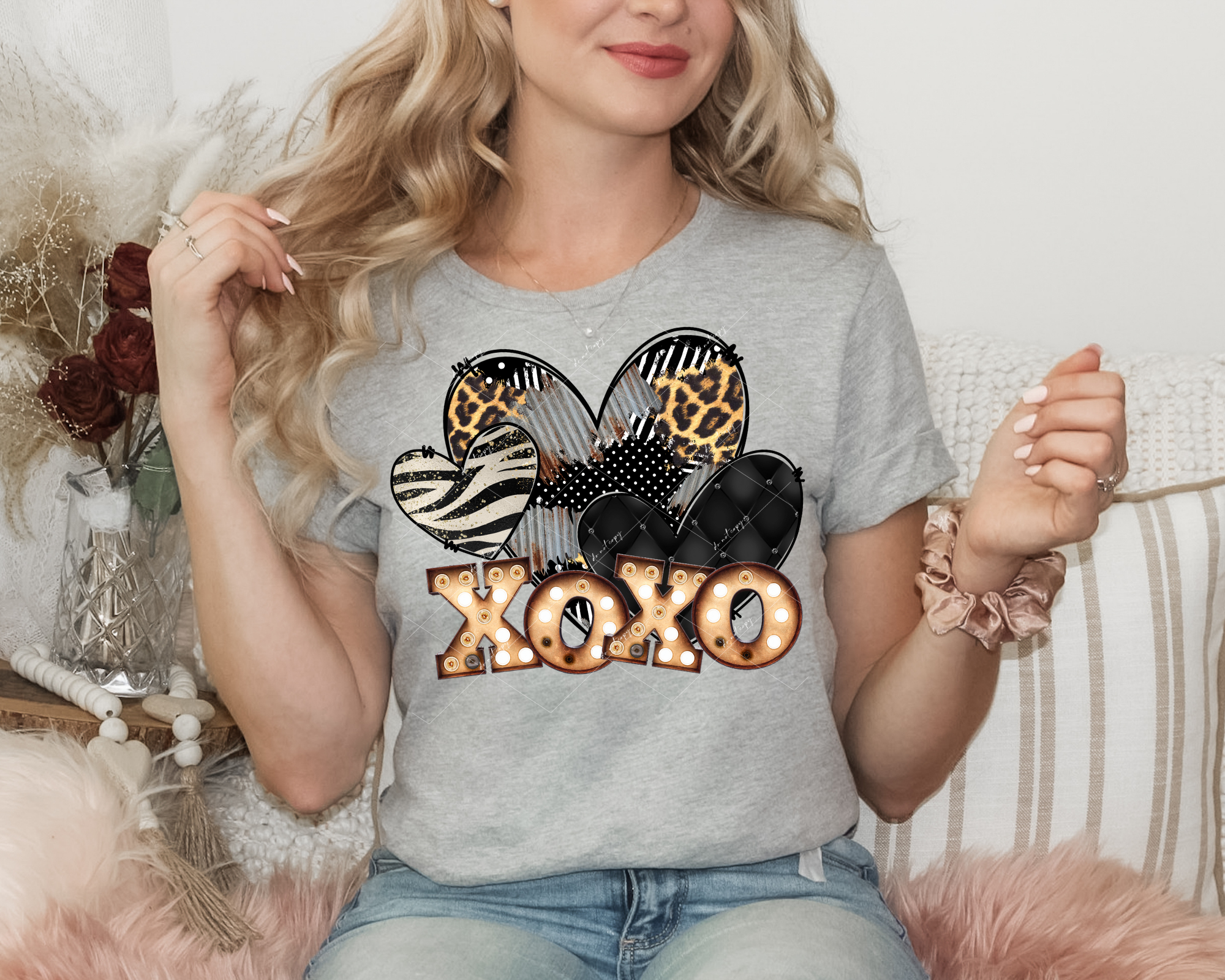 XOXO animal print (hearts filled with black/gold/metallic, zebra, leop ...