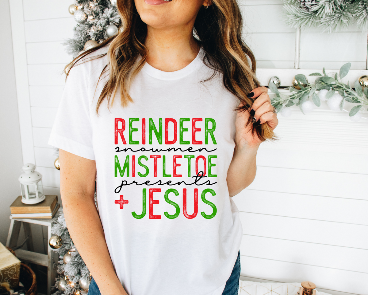 Reindeer Snowmen Mistletoe Presents Jesus Red Green DTF TRANSFER – Mud ...