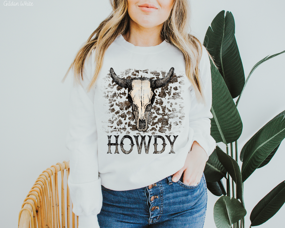 Howdy Skull Head Cow Print (Brown Font) DTF TRANSFER – Mud & Grace ...