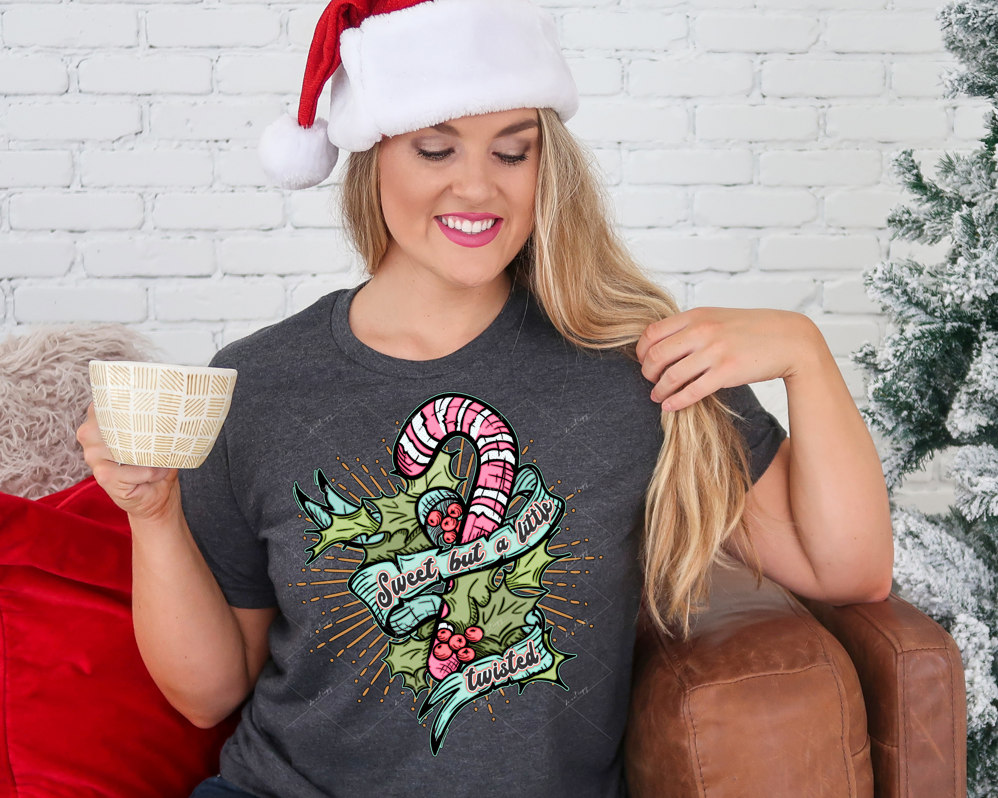 Sweet but a little twisted (candy cane, holly, retro) 1859 DTF TRANSFE ...