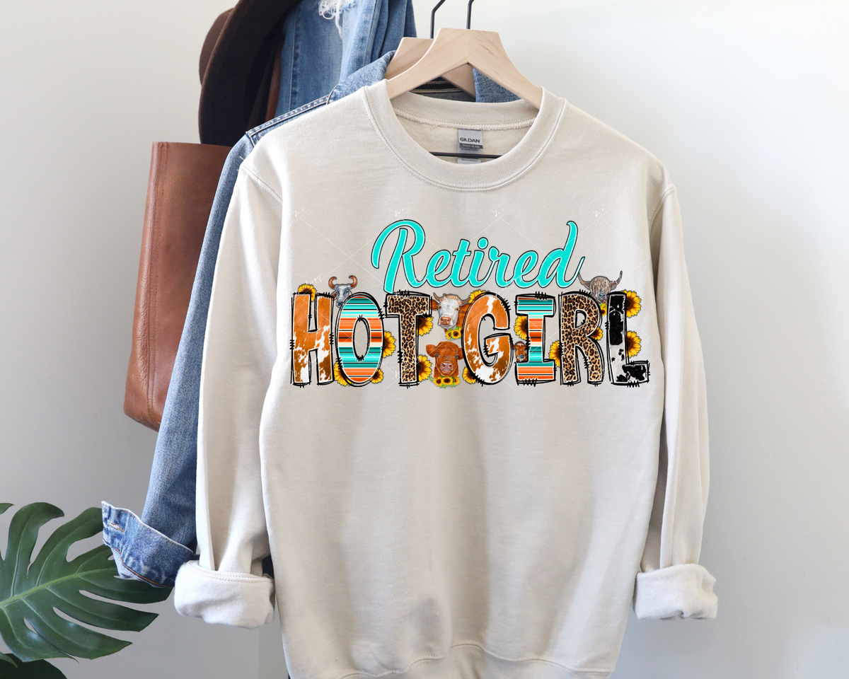 Retired Hot Girl (heifers, sunflowers, block lettering with western de ...